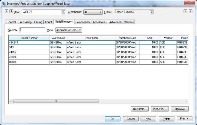 Viewing or Changing Serialized Items from the Inventory Item